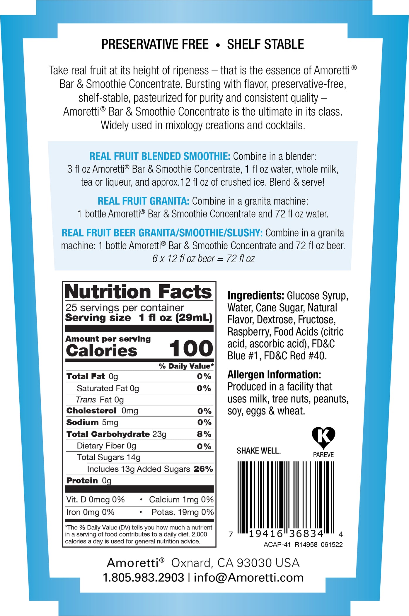 Blue Raspberry Bar & Smoothie Concentrate — Amoretti