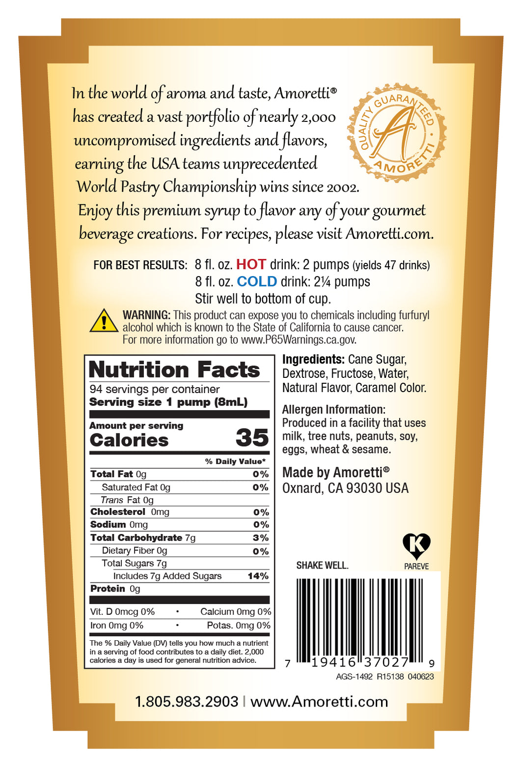 Boston Cream Pie Gourmet Syrup — Amoretti