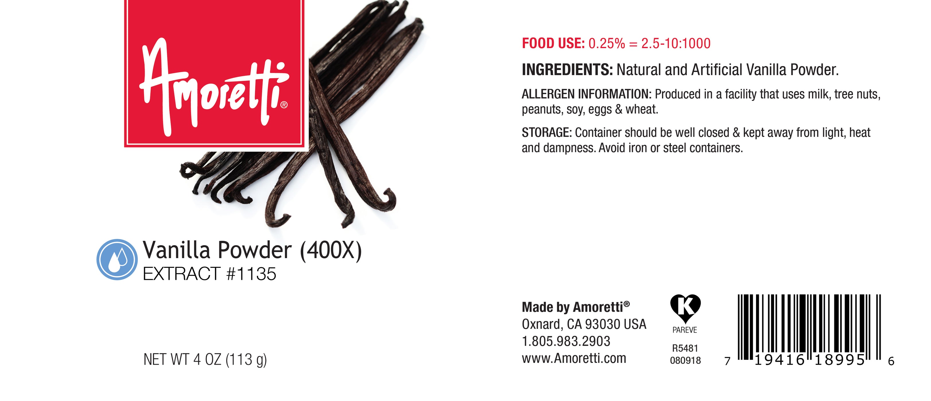 Vanilla 400X Powder Water Soluble — Amoretti