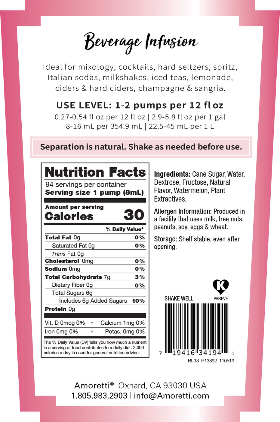 Watermelon Beverage Infusion — Amoretti